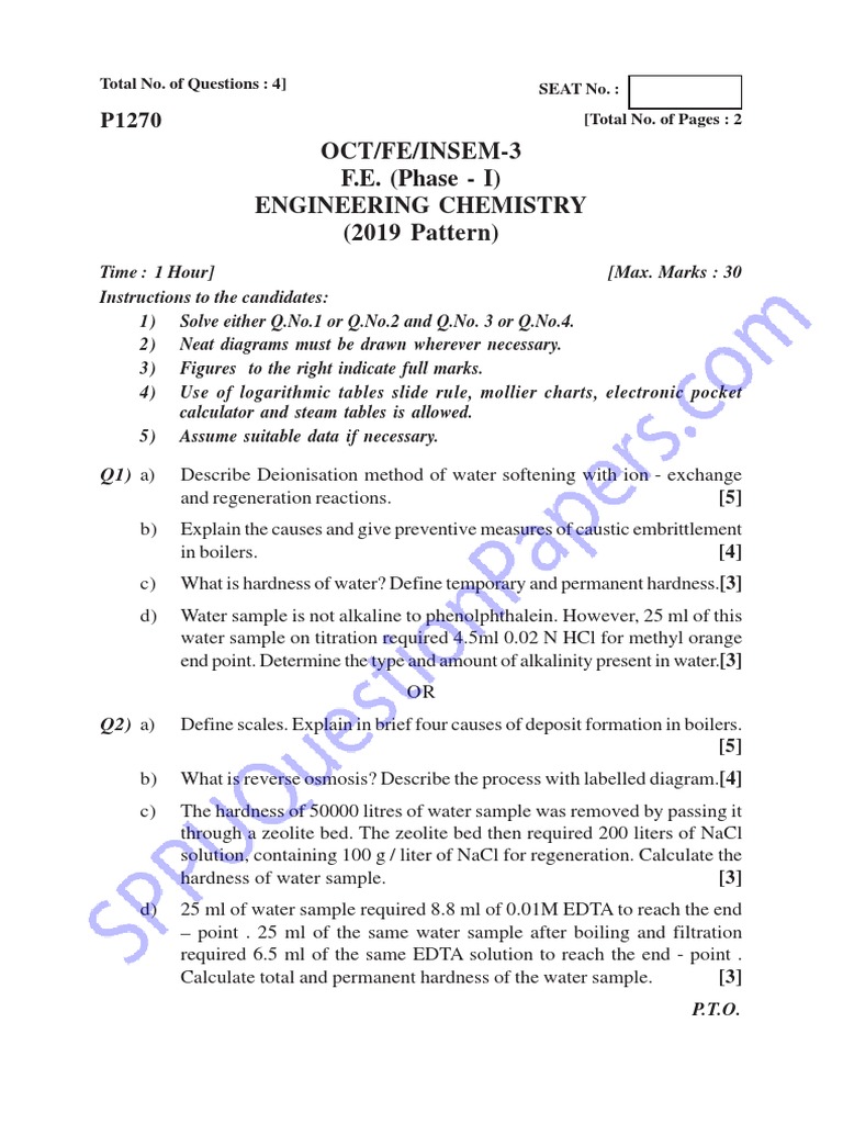 Chem Insem Question Paper | PDF | Titration | Chemistry