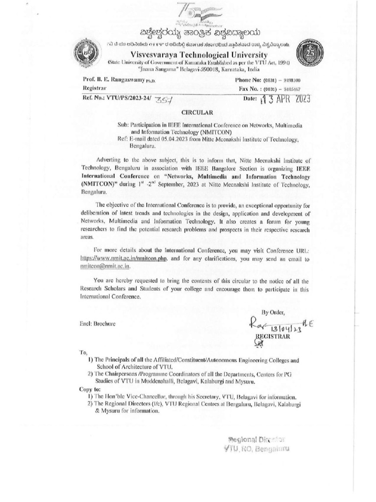 VTU-Circular IEEE-Conference - NMITCON 2023 NMIT Bengaluru | PDF