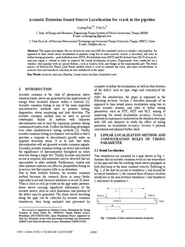 Liyingsun2010 Acoustic Emission Sound Source Localization For Crack