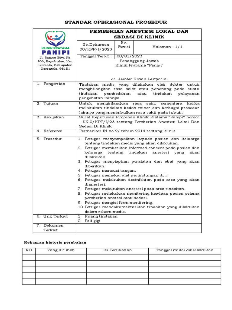 PKP 3.8. EP 1.SOP-pemberian-anastesi-lokal-dan-sdasi-di-klinik | PDF