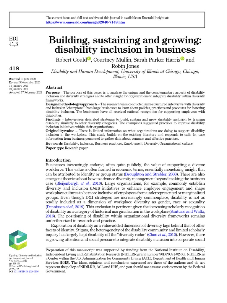 10-1108 - EDI-06-2020-0156 Building, Sustaining and Growing | PDF | Disability | Diversity ...