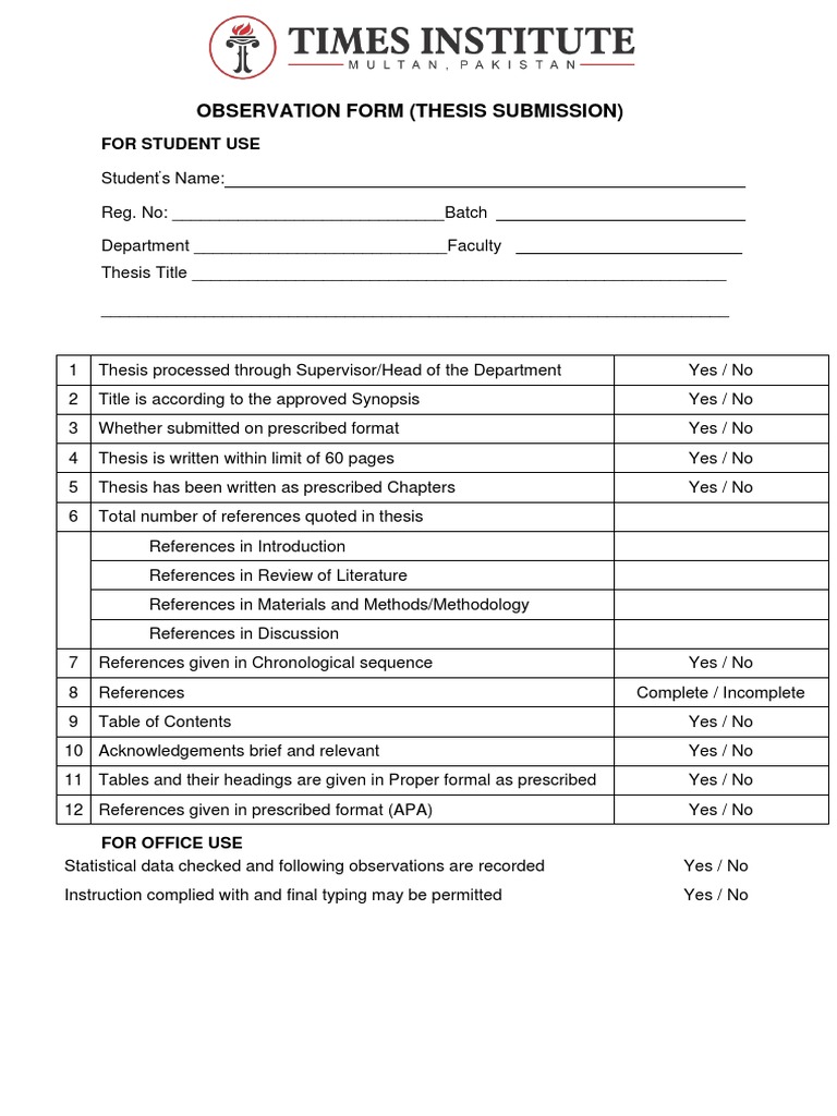 31 Observation Form For Thesis | PDF