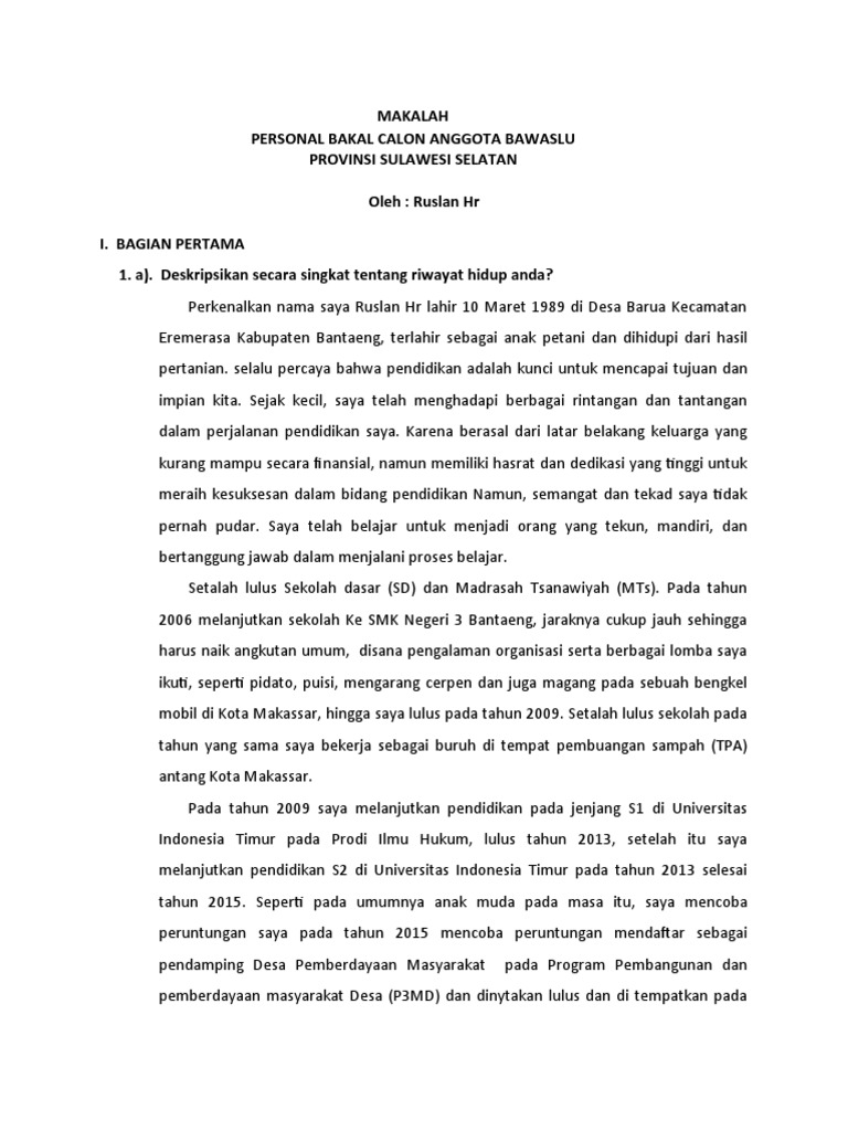 MAKALAH PERSONAL (1) Bawaslu | PDF