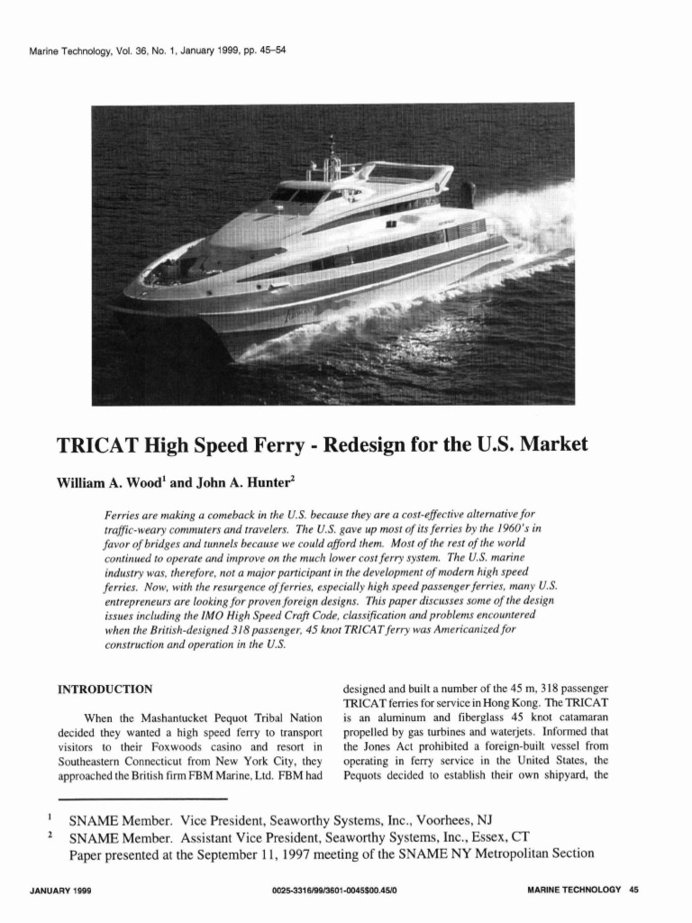 TRICAT High Speed Ferry - Redesign For The U.S. Market | PDF | Ships ...