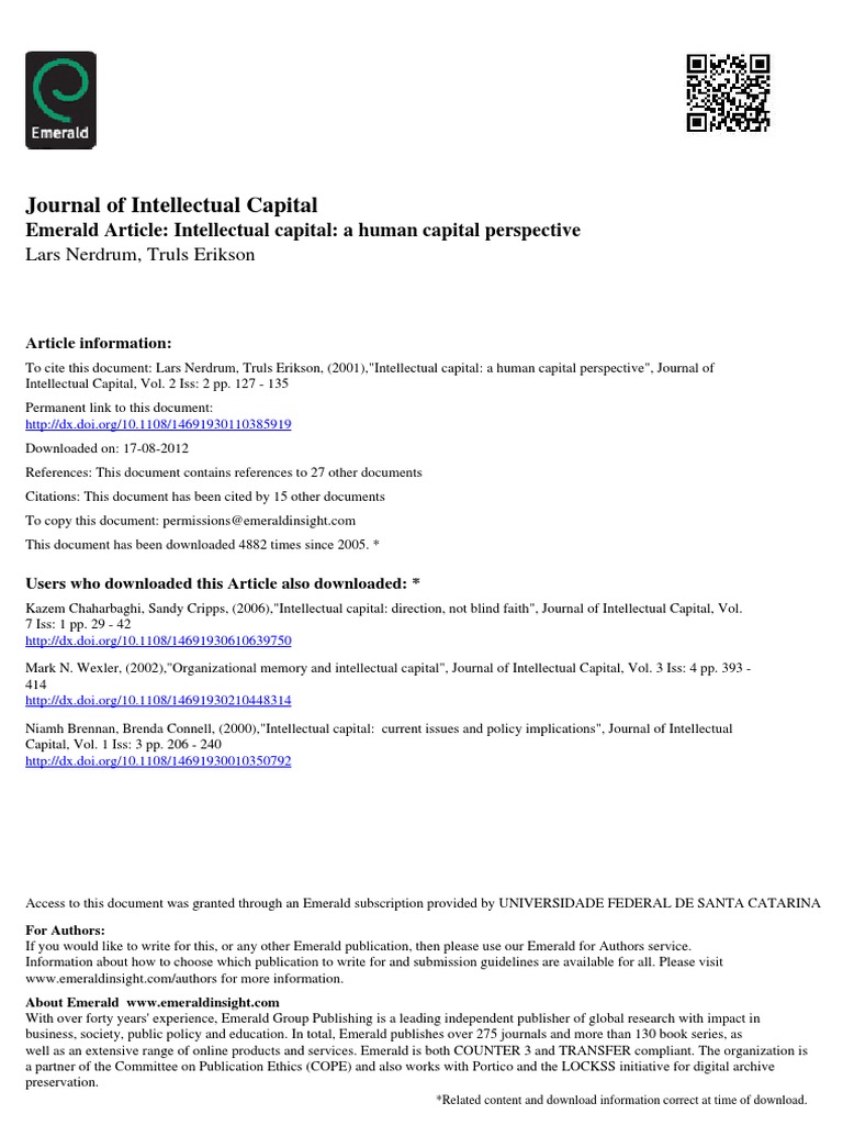 Intellectual Capital A Human Capital Perspective | PDF | Capital ...