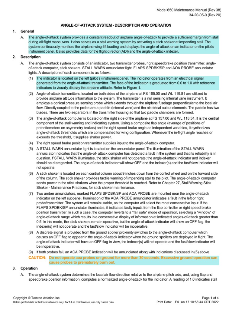 Angle-Of-Attack System - Description and Operation | PDF | Airplane ...