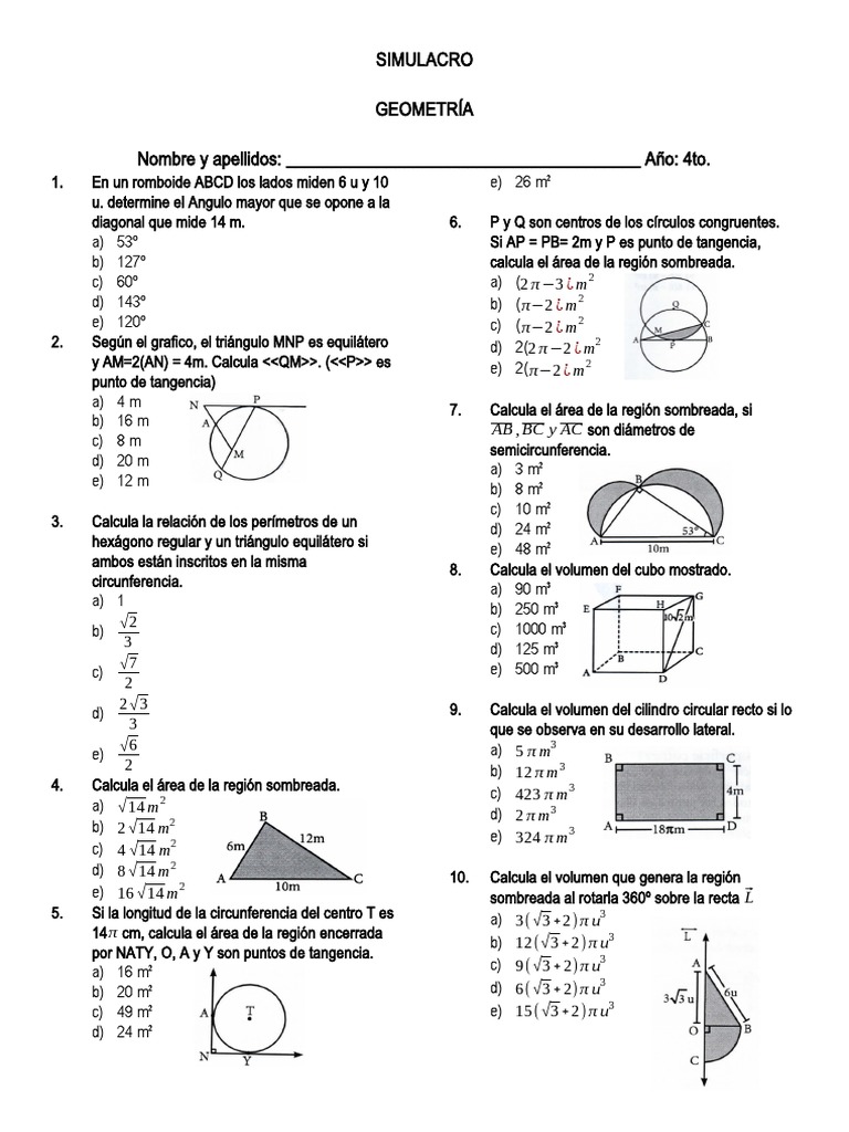 SIMULACRO-4TO | PDF | Triángulo | Pi