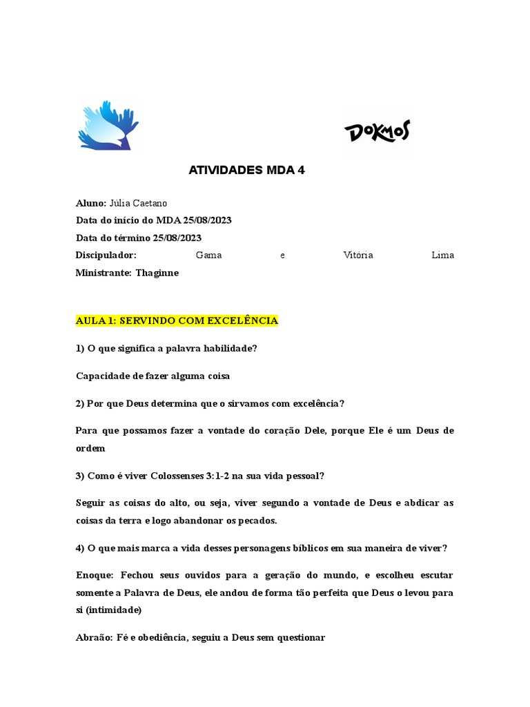 MDA4 Resolvida | PDF | Presente espiritual | Jesus