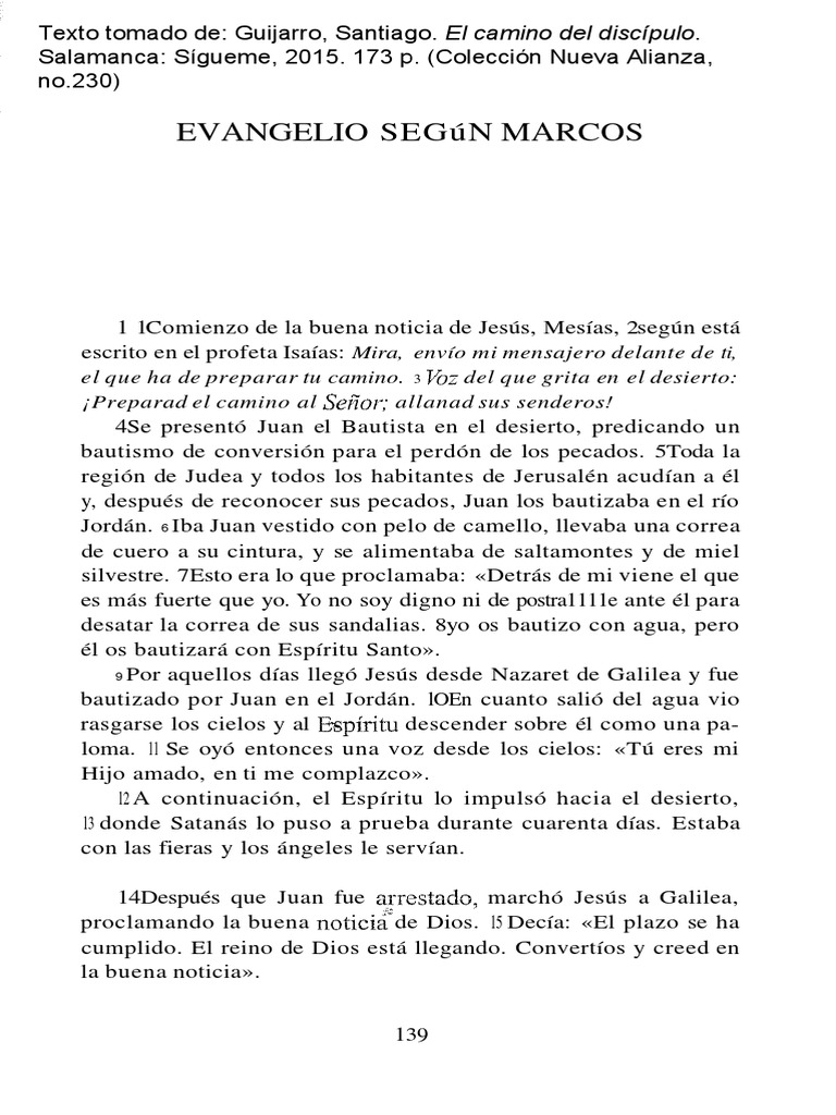 Evangelio Segun San Marcos | PDF | Jesús | Juan el apóstol