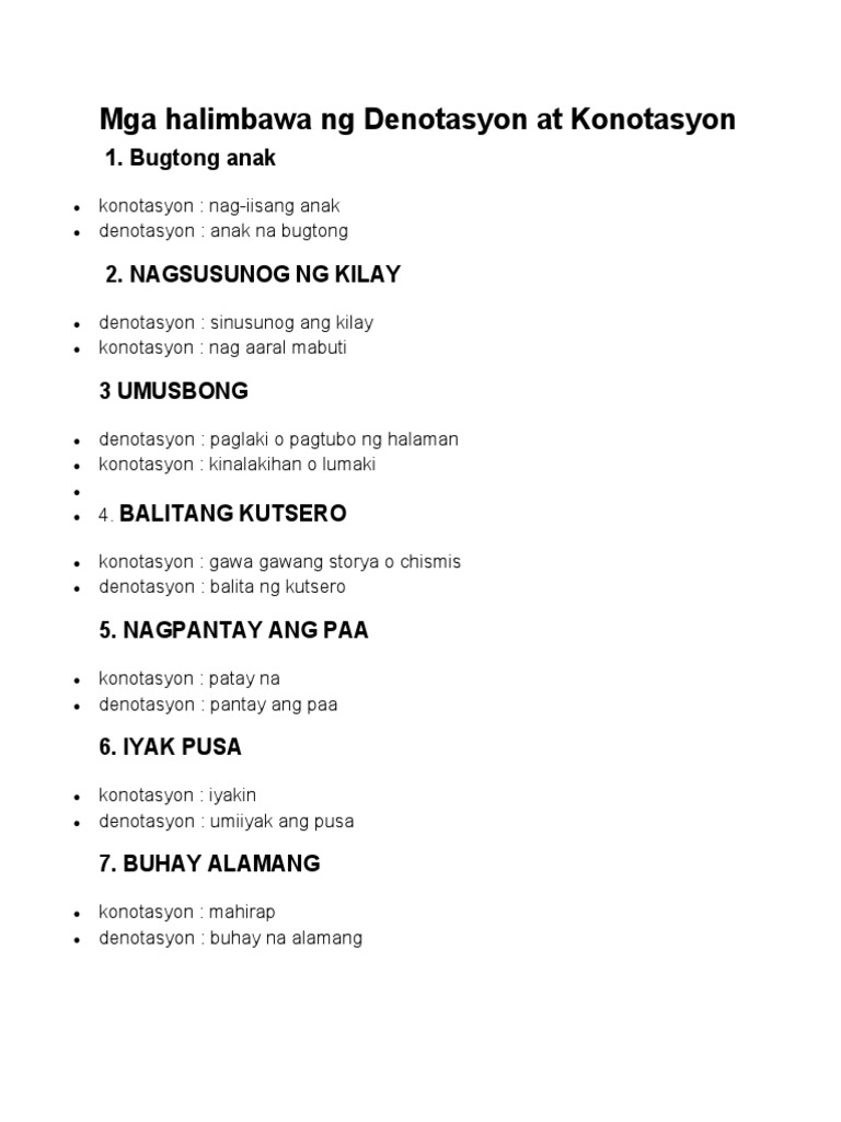 Mga Halimbawa NG Denotasyon at Konotasyon | PDF