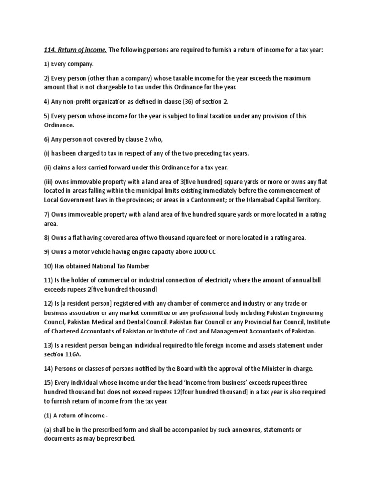 Tax Ordinance Sub Section 114 And 115 Download Free PDF Taxes Income