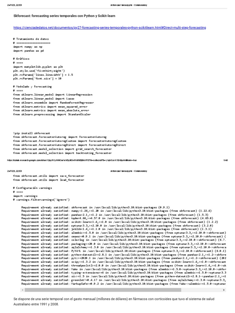 Skforecast Tarea - Ipynb - Colaboratory | PDF