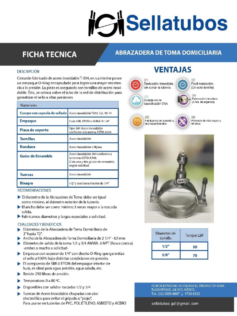 Sella - Ficha Tecnica Ab. Toma Collarin de 2 A 72 | PDF
