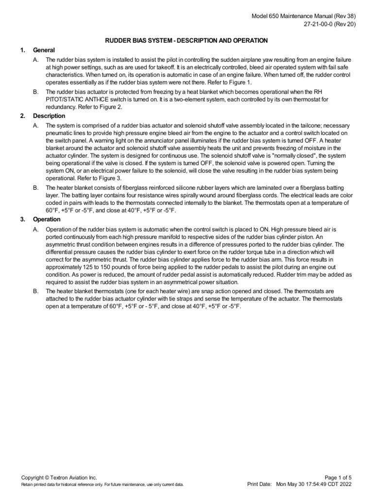 Rudder Bias System - Description and Operation | PDF | Valve | Actuator
