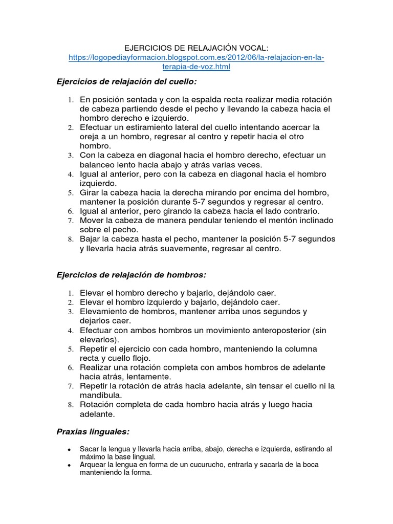 Ejercicios de Relajación Vocal | PDF | Boca | Cara