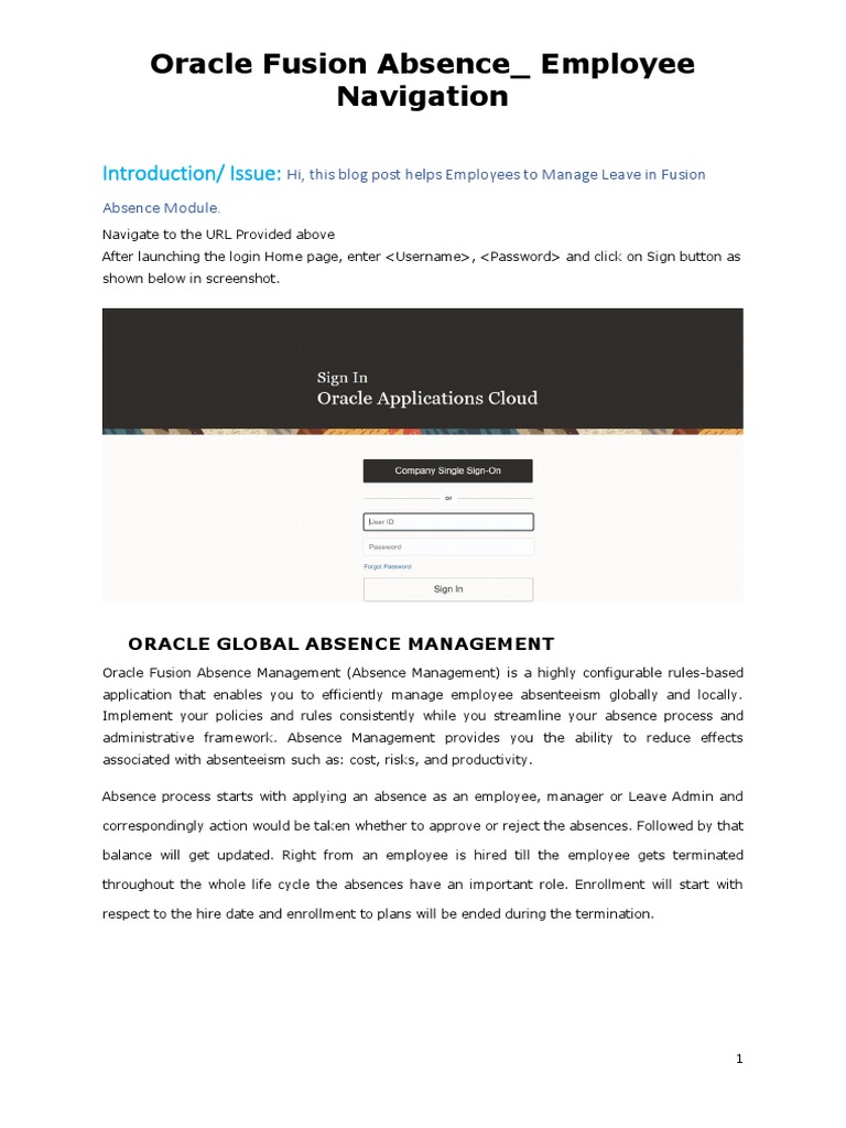 Employee-Absence Management Fusion HCM | PDF | Employment | Information ...