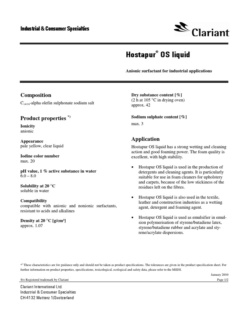 Hostapur OS Liquid | PDF | Detergent | Liquids