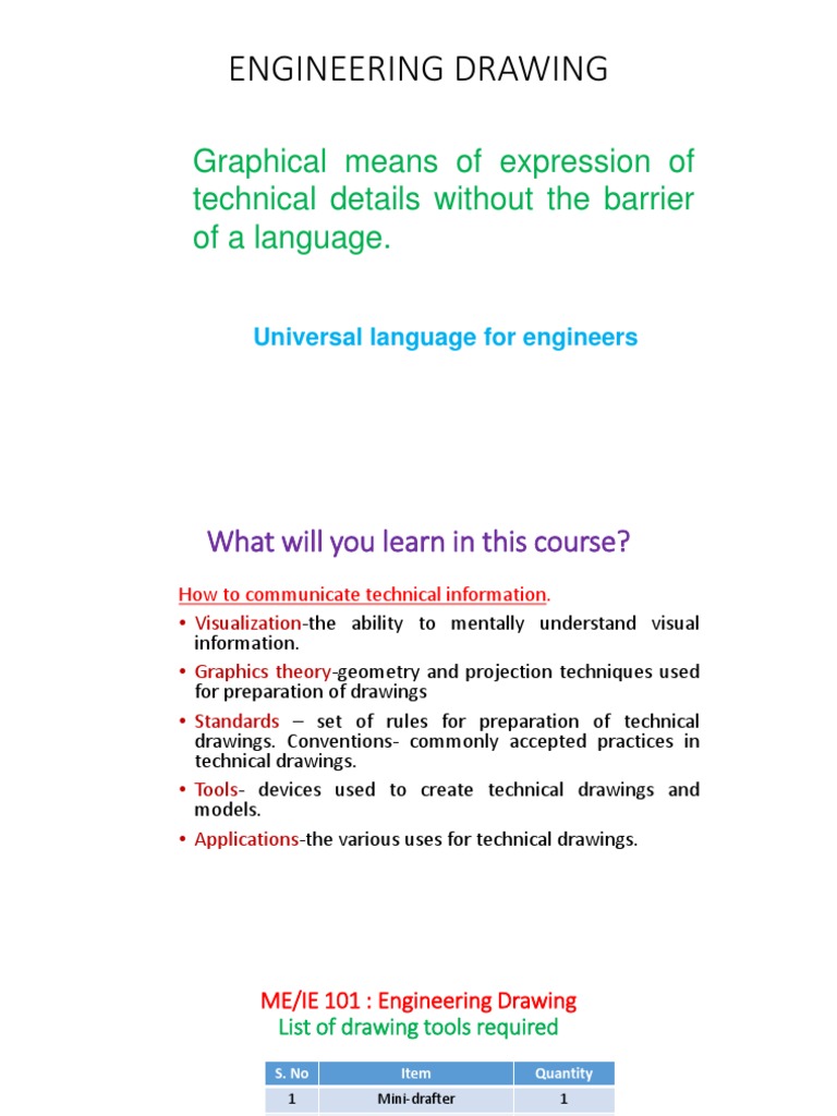 Engineering Drawing: Graphical Means of Expression of Technical Details Without The Barrier of A ...