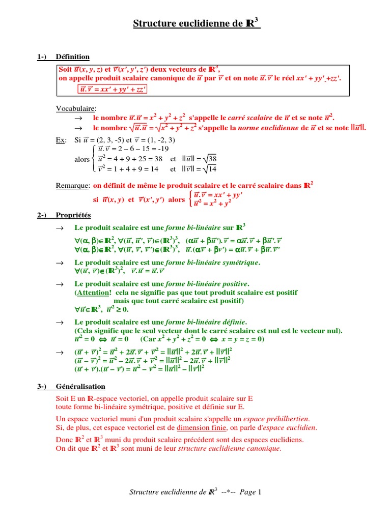 Structure euclidienne de IR3 | PDF | Espace euclidien | Base (algèbre ...