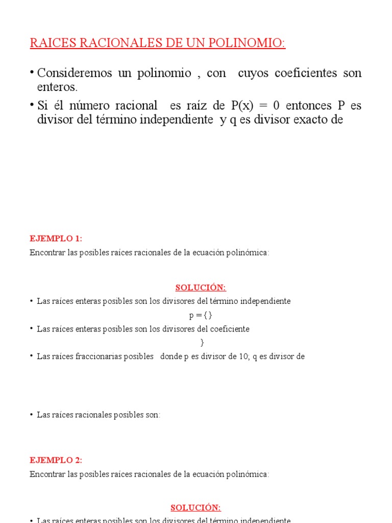 Raíces Racionales de Polinomios | PDF