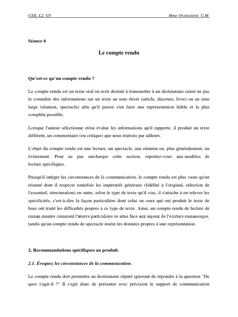 Guide du Compte Rendu Efficace | PDF
