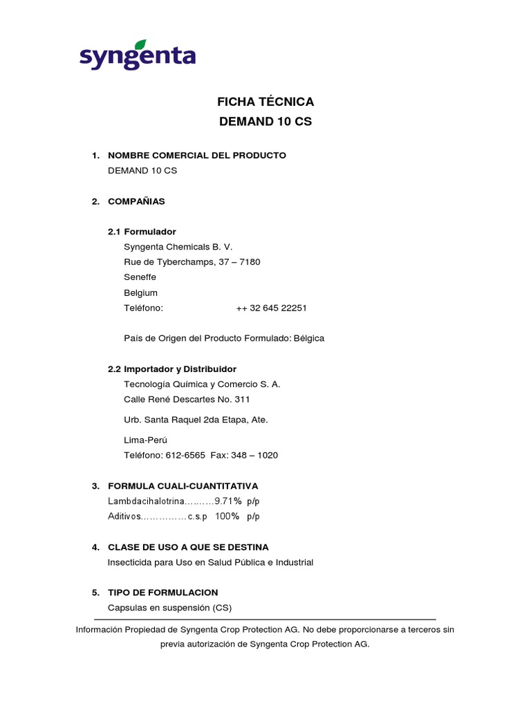 Demand 10 CS - Ficha Técnica nueva (1) | PDF | Agua | Mosquito