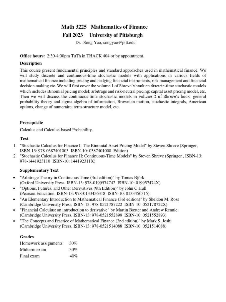 Math3225 F23 Syllabus 1 Pdf