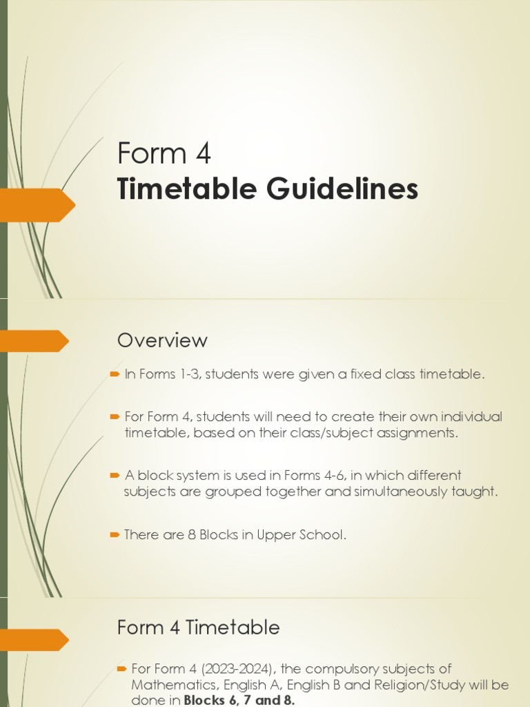 Timetable Guidelines - Form 4 2023 | PDF