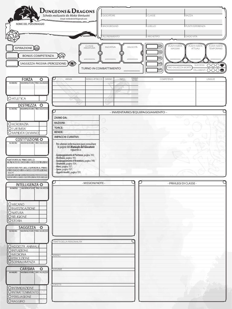D&D 5e - Scheda Del Personaggio (Italiano) | PDF