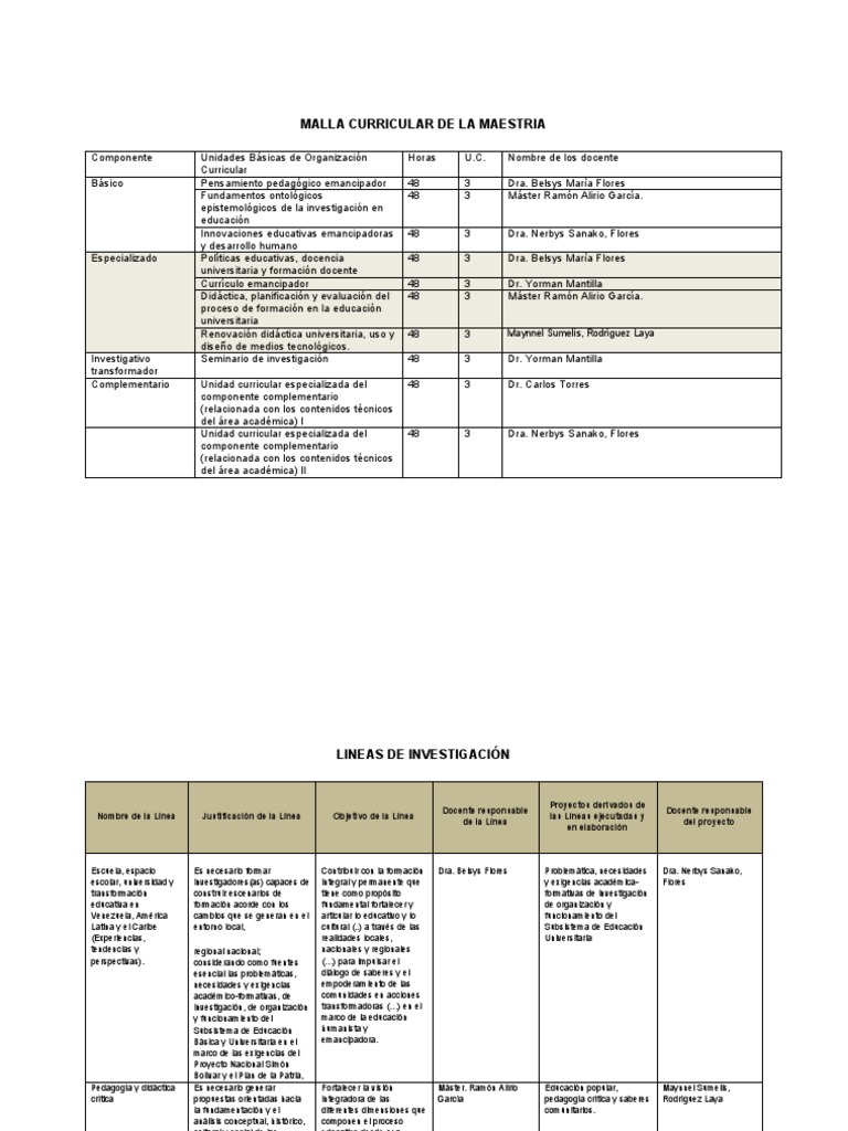 Malla Curricular de Maestria | PDF | Maestros | Plan de estudios