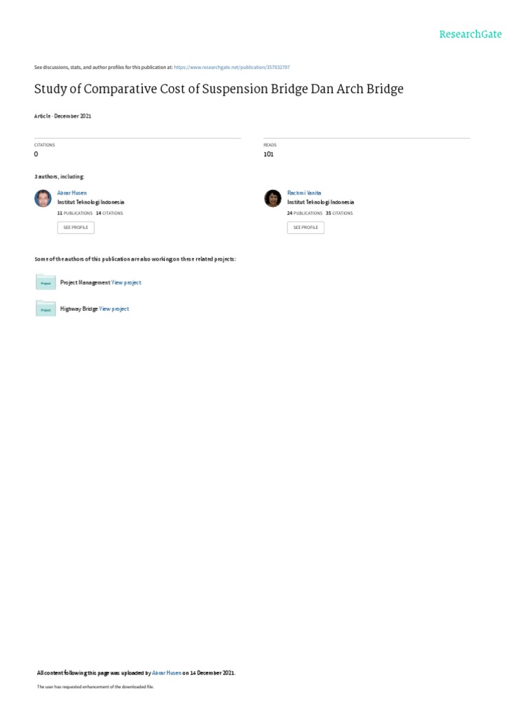 Study of Comparative Cost of Suspension Bridge and Arch Bridge | PDF ...