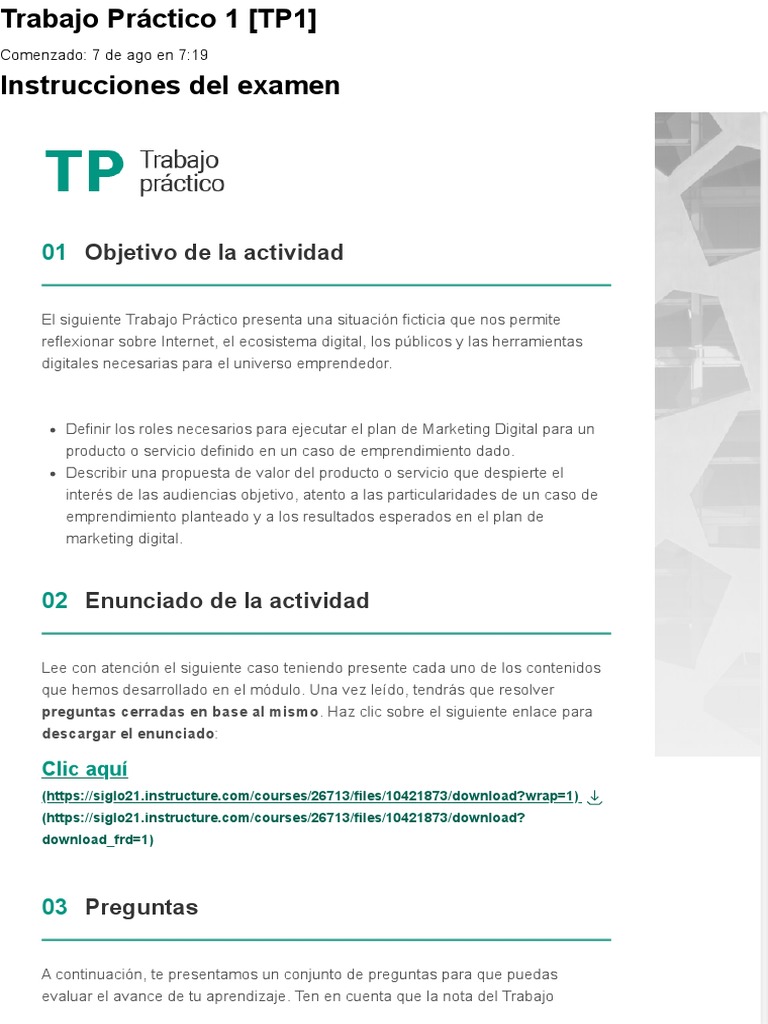 Examen - Trabajo Práctico 1 (TP1) Al 100% | PDF | Iniciativa empresarial