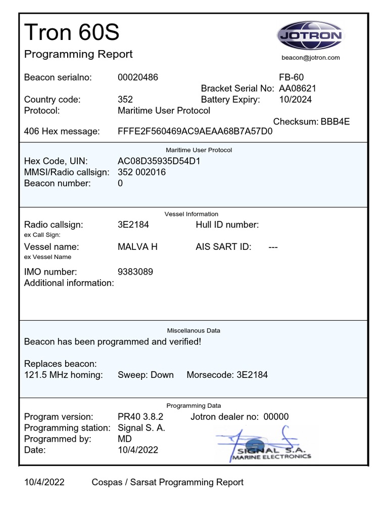 Jotron Tron 60S Programming Report | PDF