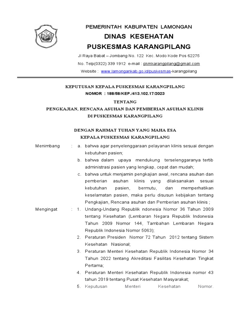 SK Pelayanan Klinis Tentang Pengkajian Rencana Asuhan Dan Pendidikan Pasien Keluarga | PDF ...