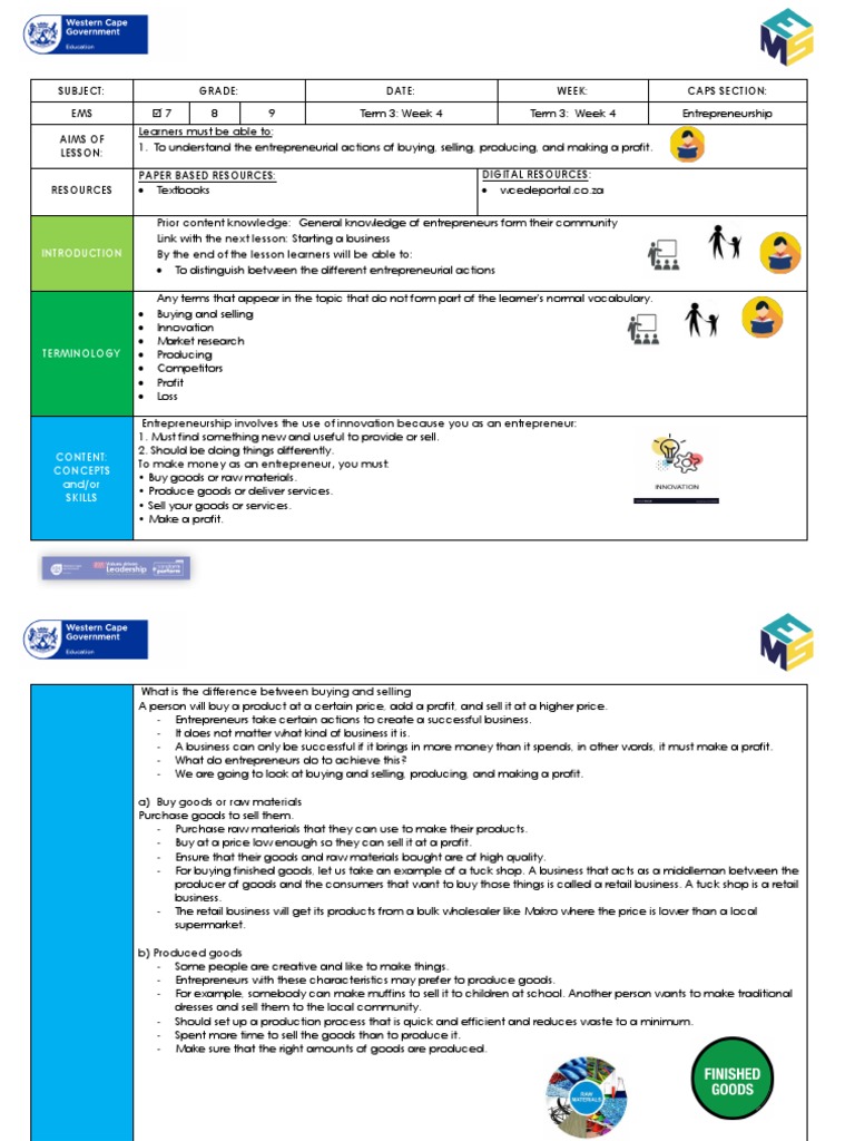 Grade 7 EMS Entrepreneurship Overview | PDF | Entrepreneurship | Retail