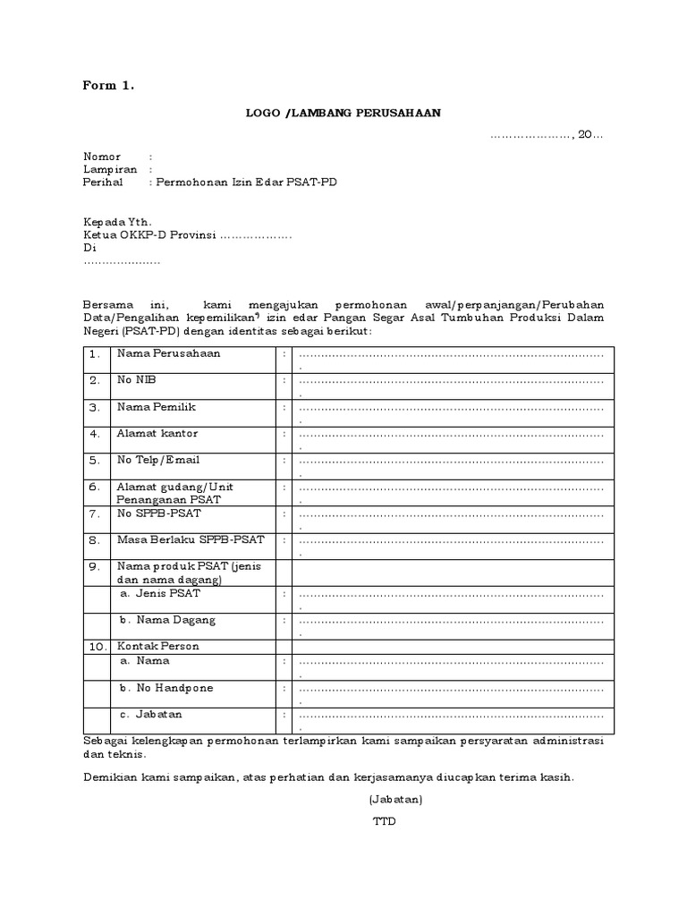 Form. Permohonan Izin PSAT | PDF | Teknologi & Rekayasa