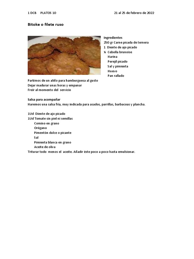 Bitoke Con Salsa de Barbacoa | PDF