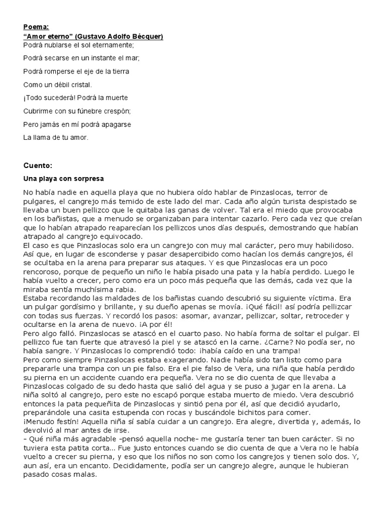 Poema, Cuento y Fragmento de Una Obra de Teatro | PDF