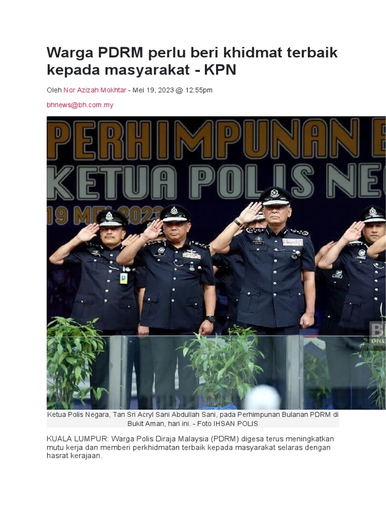 Warga PDRM Perlu Beri Khidmat Terbaik Kepada Masyarakat | PDF