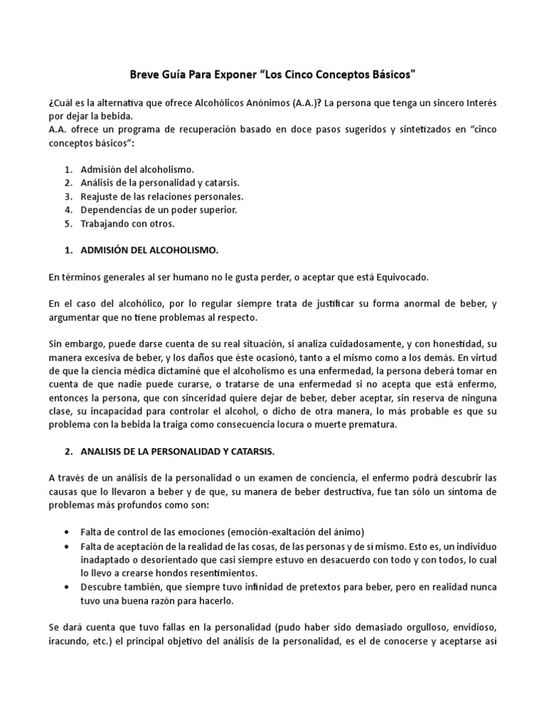 Breve Guia 5 Conceptos AA | Descargar gratis PDF | Alcoholismo | alcoholicos anonimos