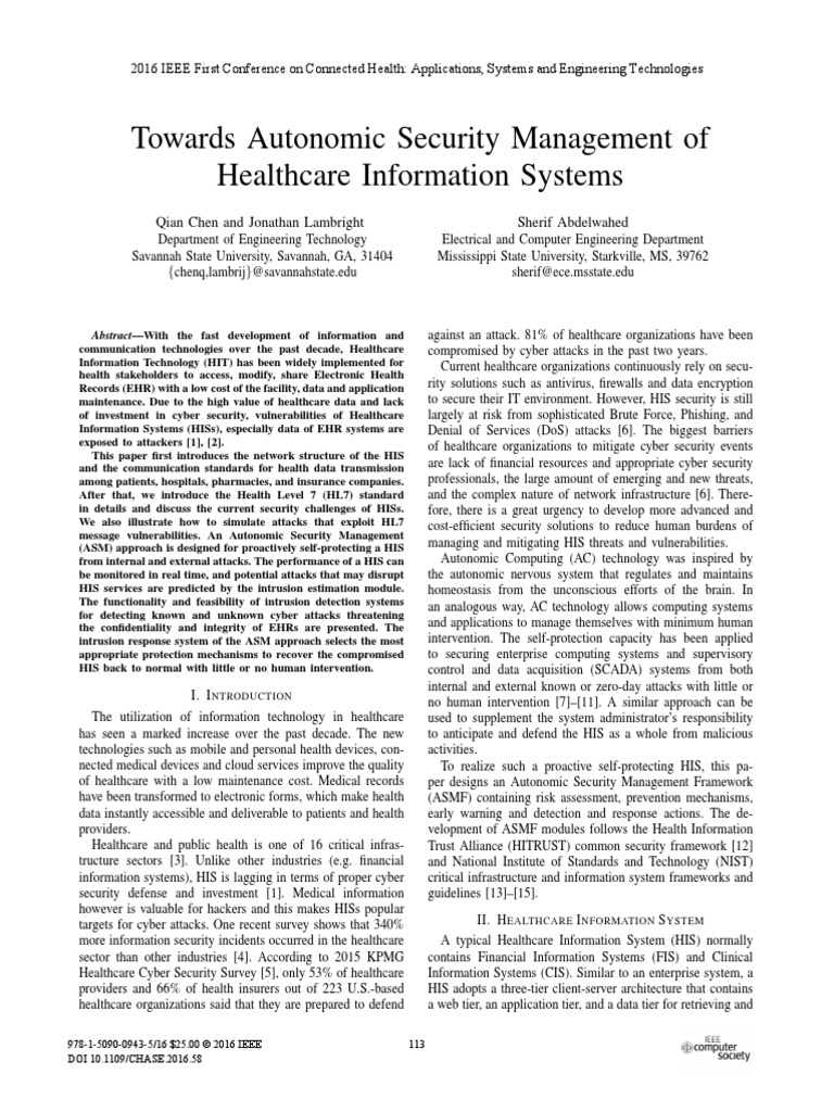 Autonomic Security In Health Systems Download Free Pdf Computer Security Security