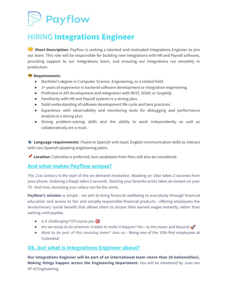 Integrations Engineer at Payflow Spain | PDF | Computing