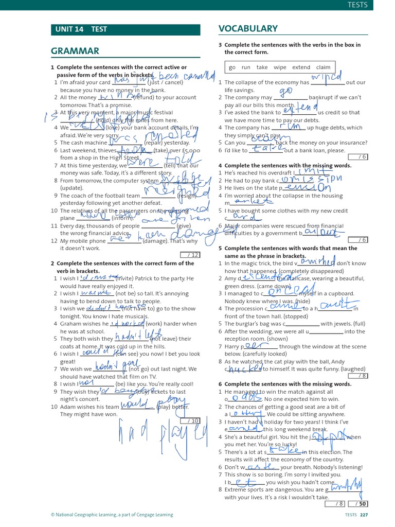 Upper Intermediate Unit 14 Test Pdf Banks