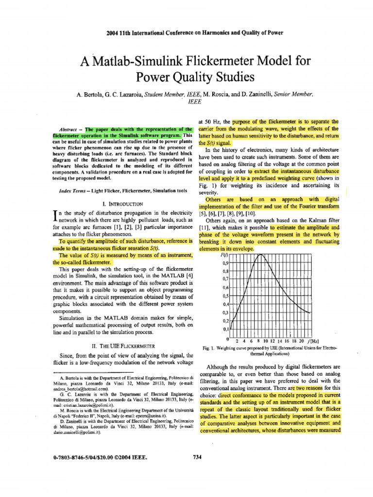 A Matlab-Simulink Flickermeter Model For: Power Quality Studies | PDF | Electronic Filter | Low ...