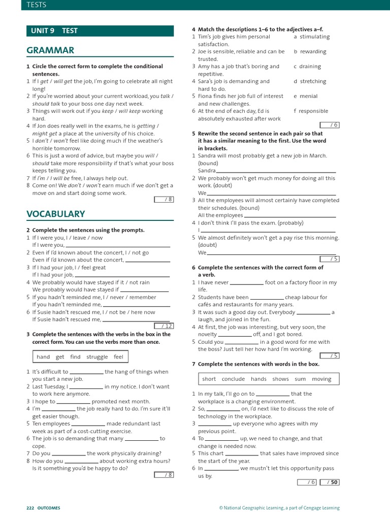 Unit 9 Test: Grammar and Vocabulary | PDF
