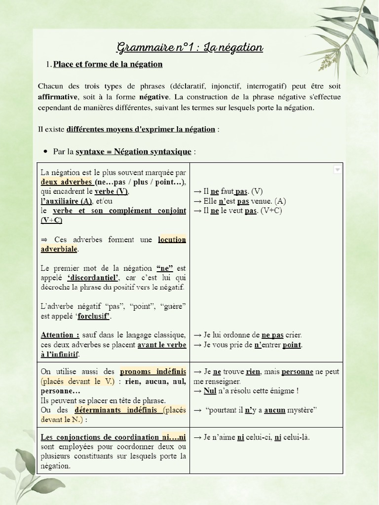 Negation Cours | PDF