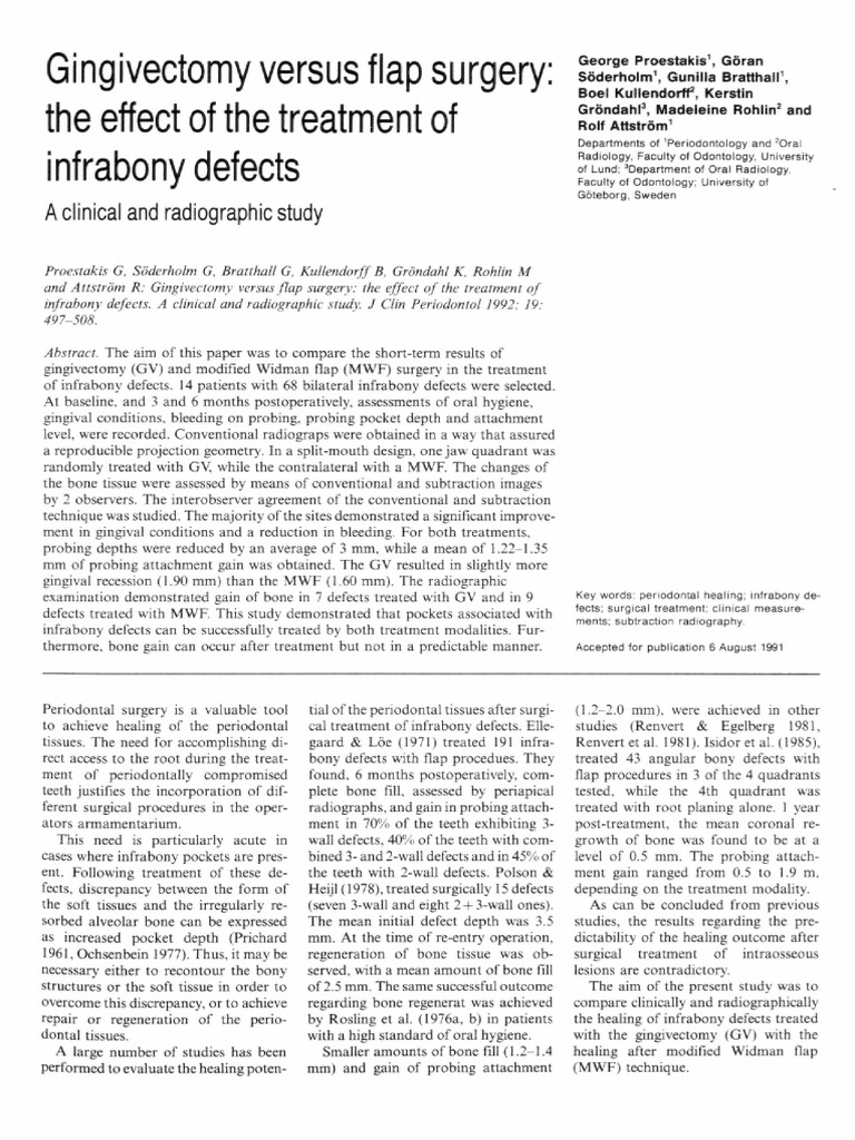 1992 Proestakis, Soderholm, Bratthall, Etc. Gingivectomy Versus Flap ...
