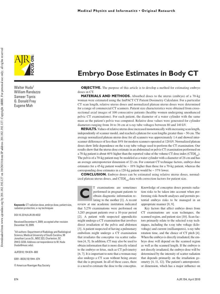 Ajr 09 4032 | PDF | Ct Scan | Absorbed Dose