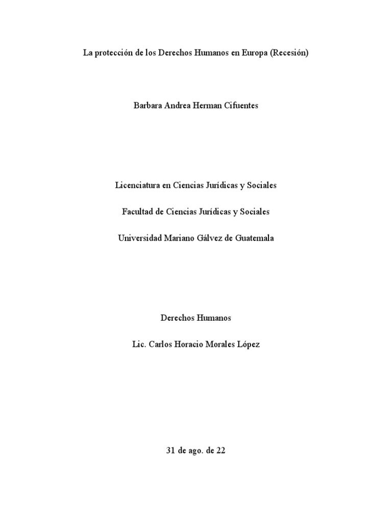 La Protección de Los Derechos Humanos en Europa | PDF | Convenio europeo de derechos humanos ...