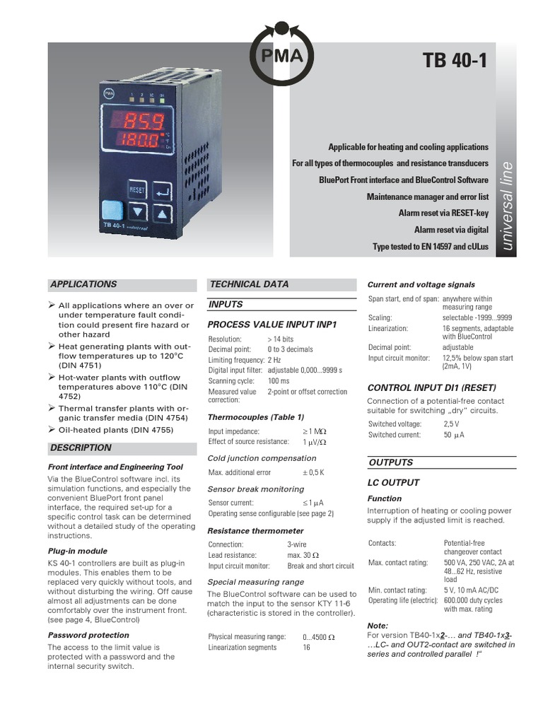 TB 40 1 Datashet | PDF | Thermocouple | Electrical Engineering